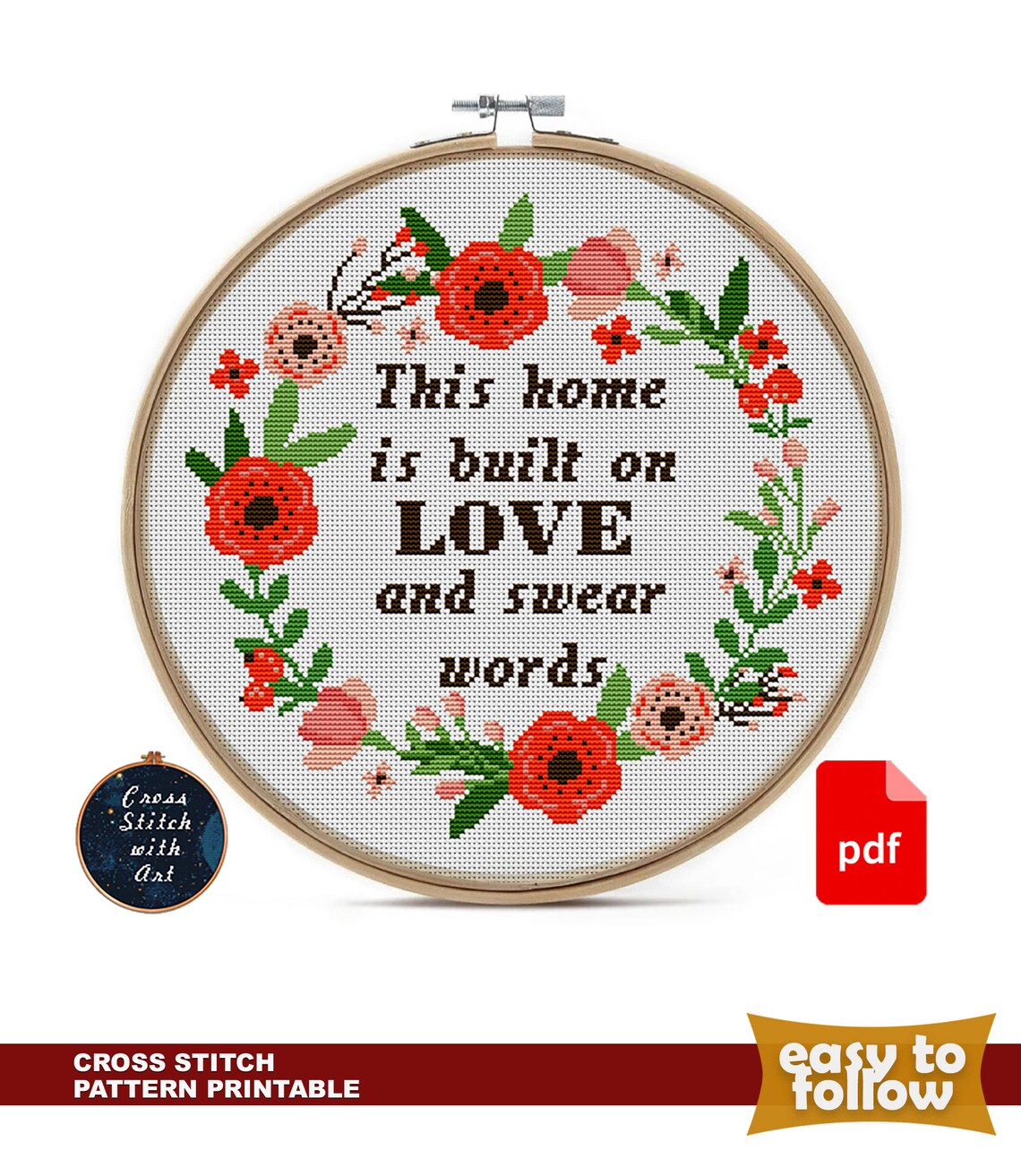 Swearing cross stitch pattern. This home is built on love | Etsy