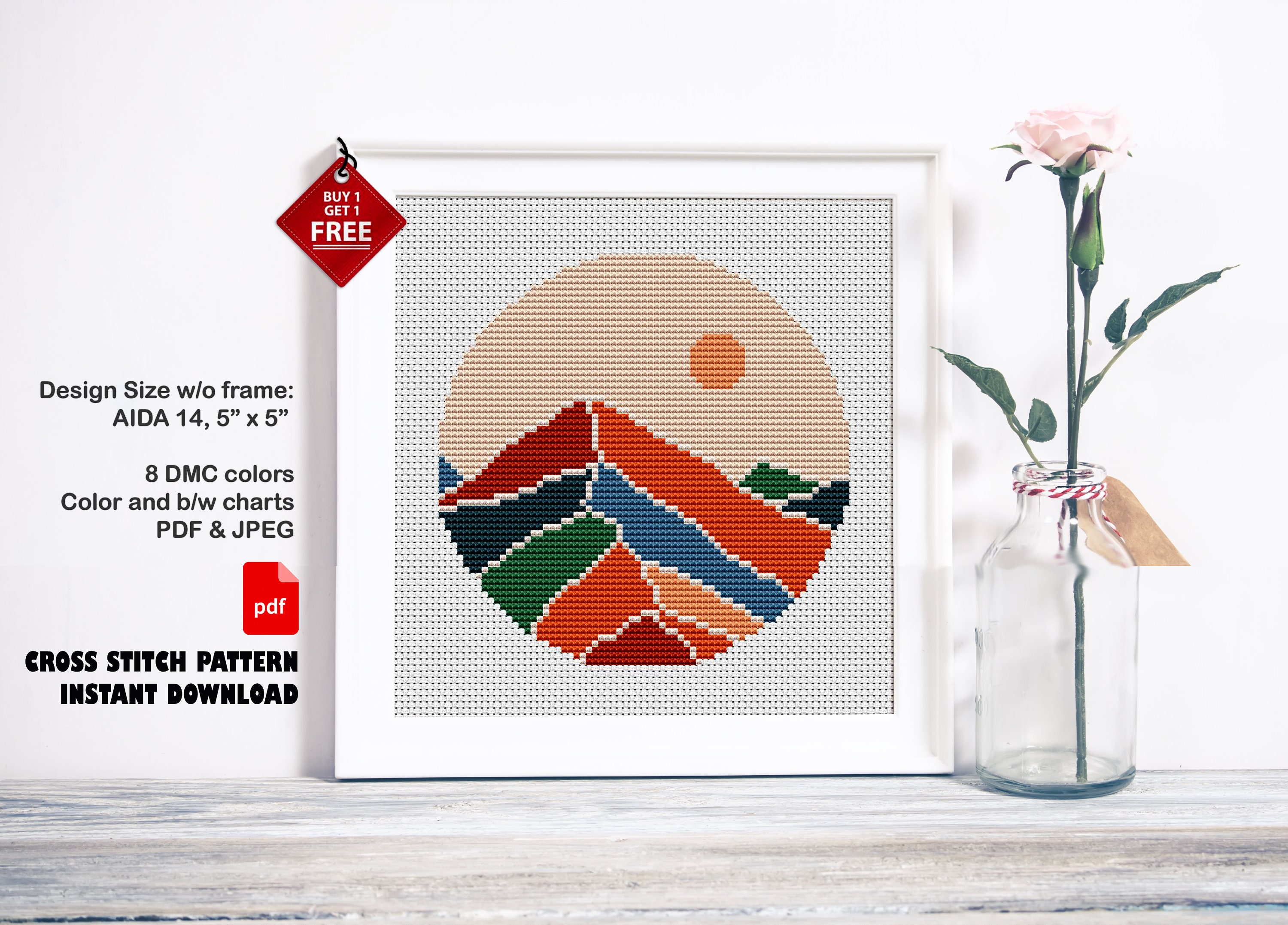 Boho Landscape Cross Stitch Pattern Mountains Cross Stitch PDF - Etsy