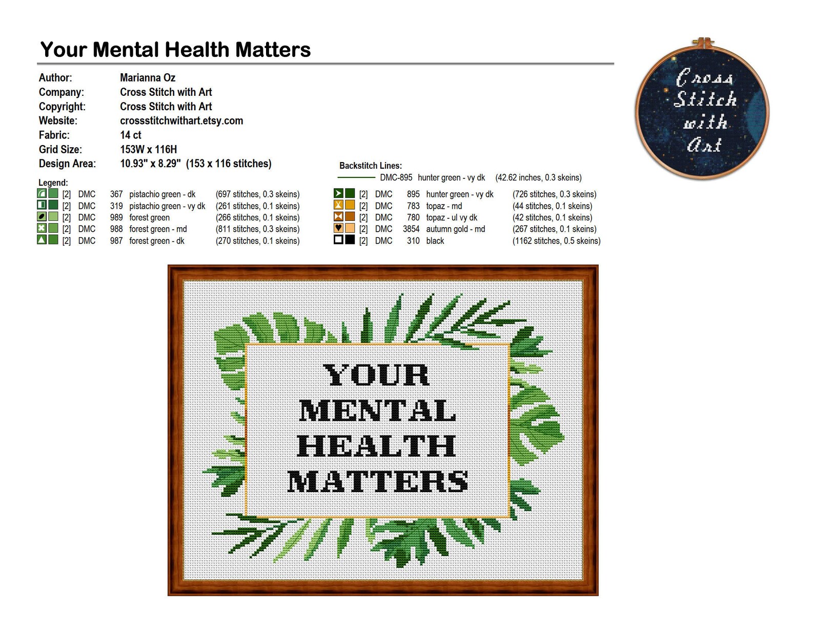 Mental Health Cross Stitch Pattern. Monstera Cross Stitch PDF. - Etsy