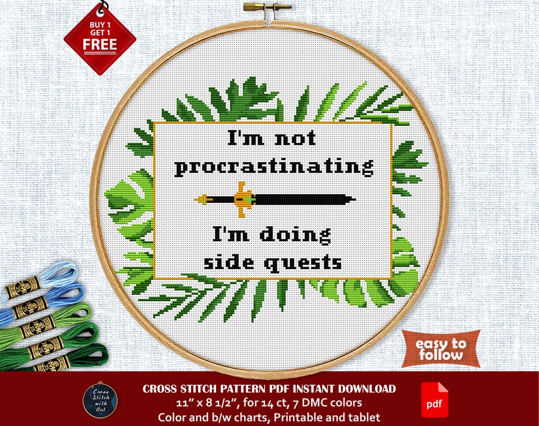Doing Side Quests. Snarky Cross Stitch Pattern. Funny Cross Stitch PDF ...