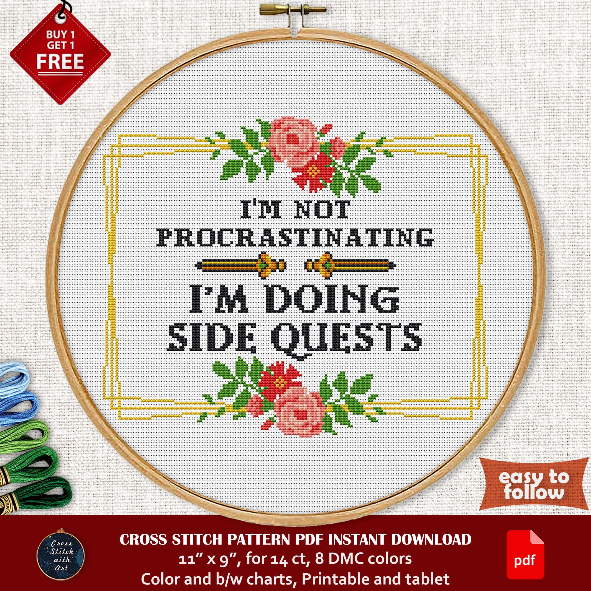 Doing Side Quests Cross Stitch Pattern, Funny Gamer Gift (PDF) - Etsy