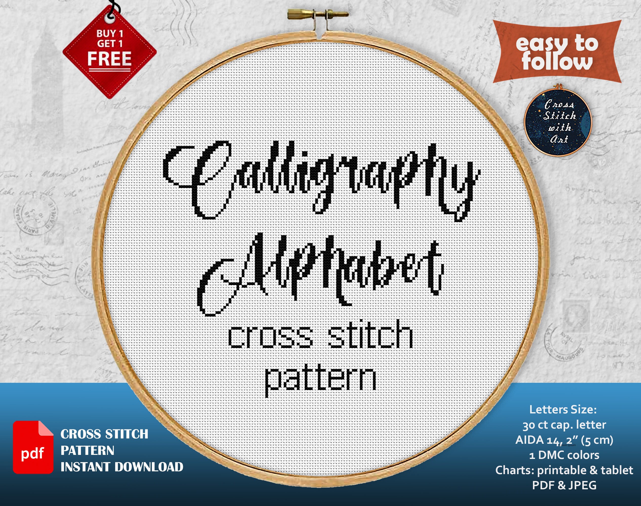 Small Font cross stitch PDF ABC cross stitch sampler 9 Alphabet cross ...