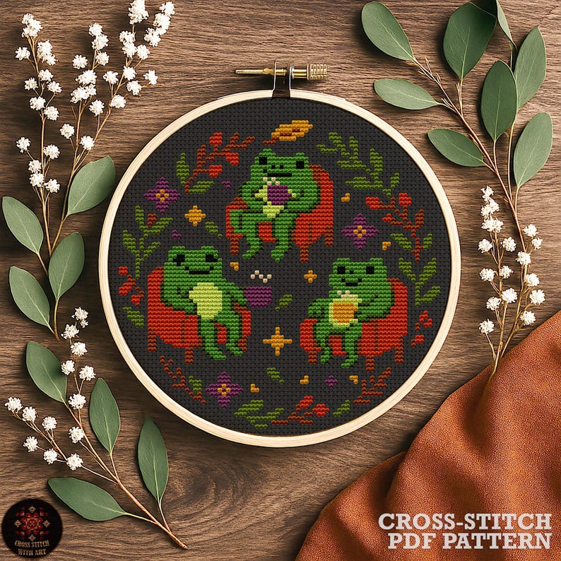 Cute Frogs Cross Stitch Pattern, Homebody Club Quote (PDF) - Etsy