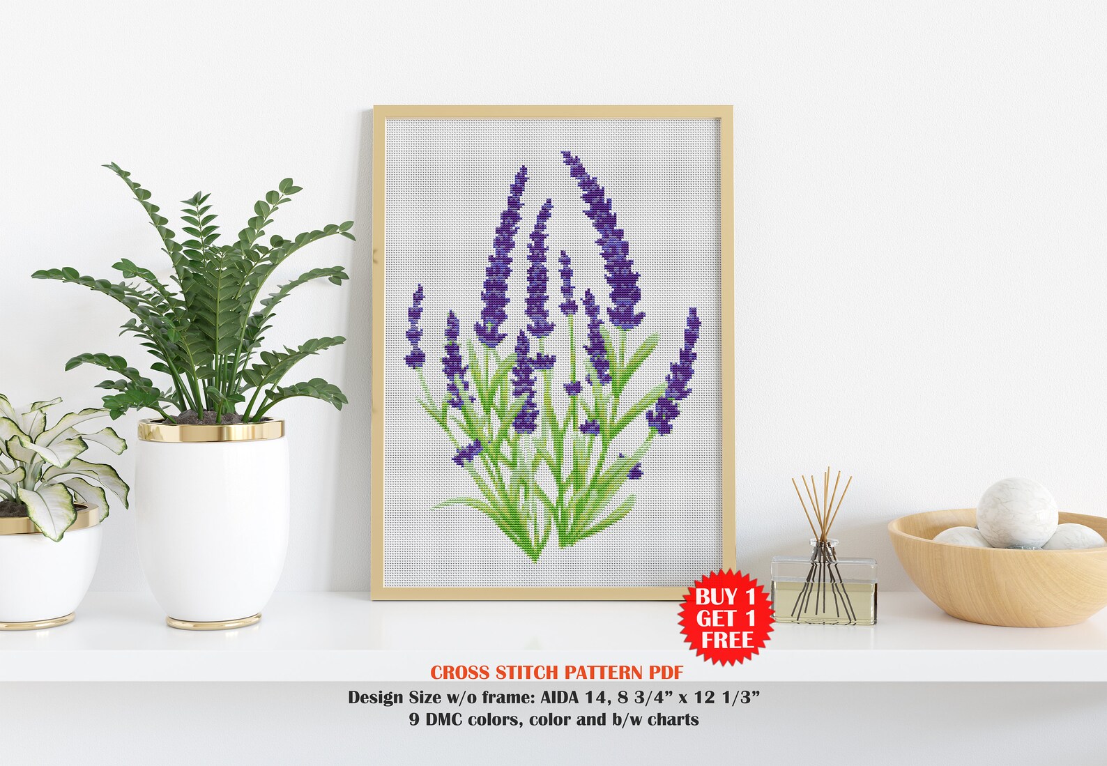 Lavender Cross Stitch Pattern Flower Cross Stitch PDF Flower | Etsy