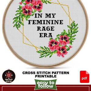 Feminine Rage Era Cross Stitch Pattern PDF – Feminist Embroidery Design ...