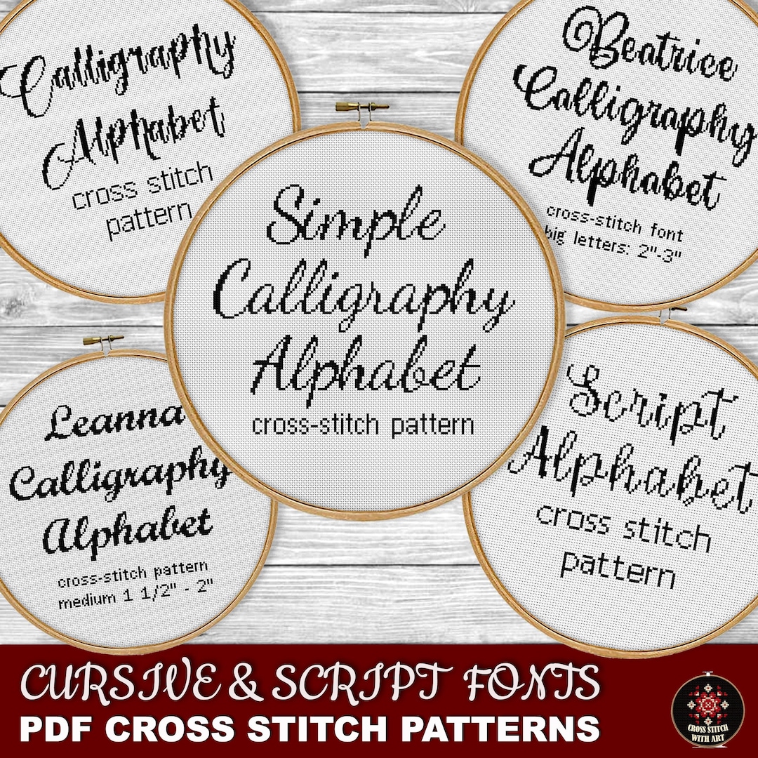 Calligraphy Cross Stitch Patterns Font Bundle – Cursive & Script (PDF ...
