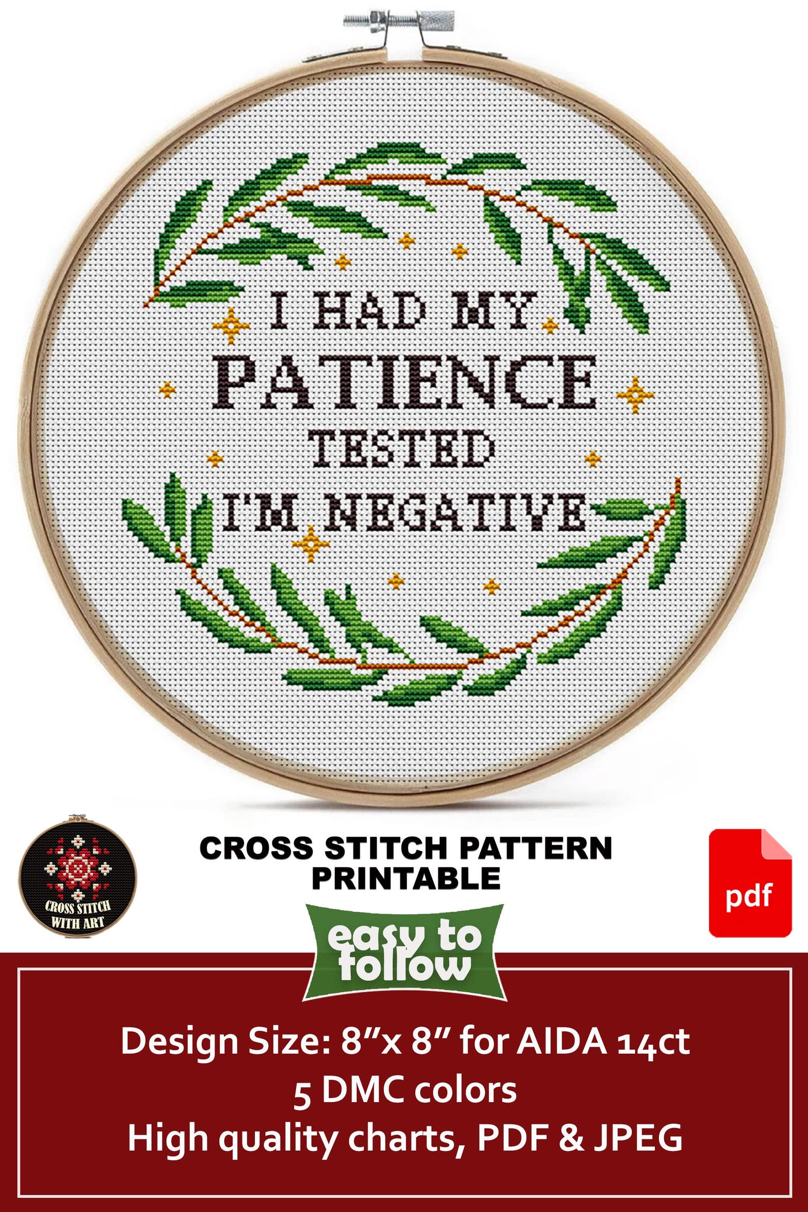 Sarcastic Cross Stitch Pattern PDF – I Had My Patience Tested, Witty ...