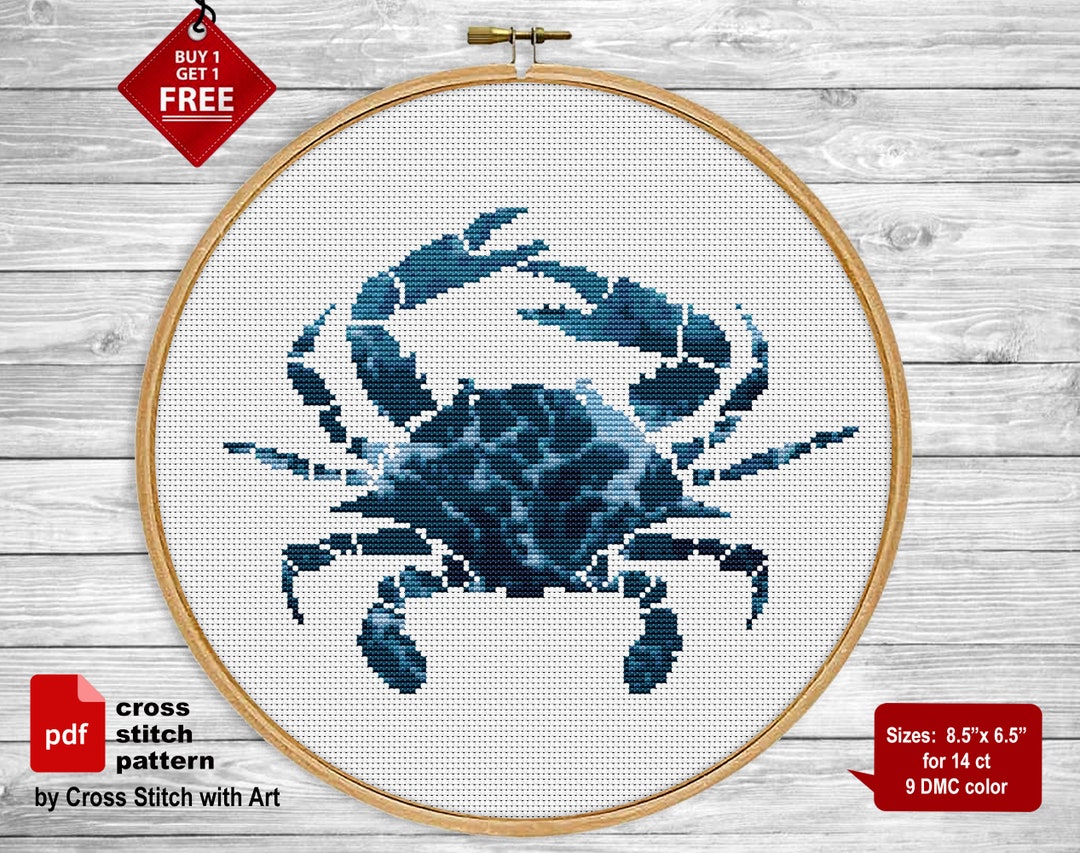Nature Cross Stitch Pattern. Crab Cross Stitch PDF. Nautical Cross ...