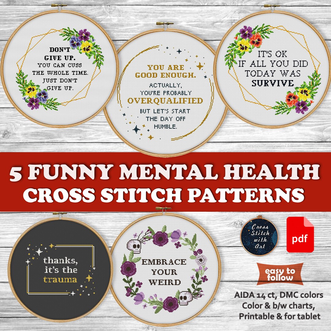 Mental Health Funny Cross Stitch Pattern. Sarcastic Cross Stitch PDF ...