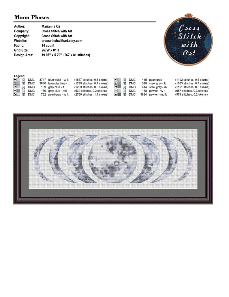 Moon Phase Cross Stitch Pattern, Modern Space Design (PDF Download) - Etsy