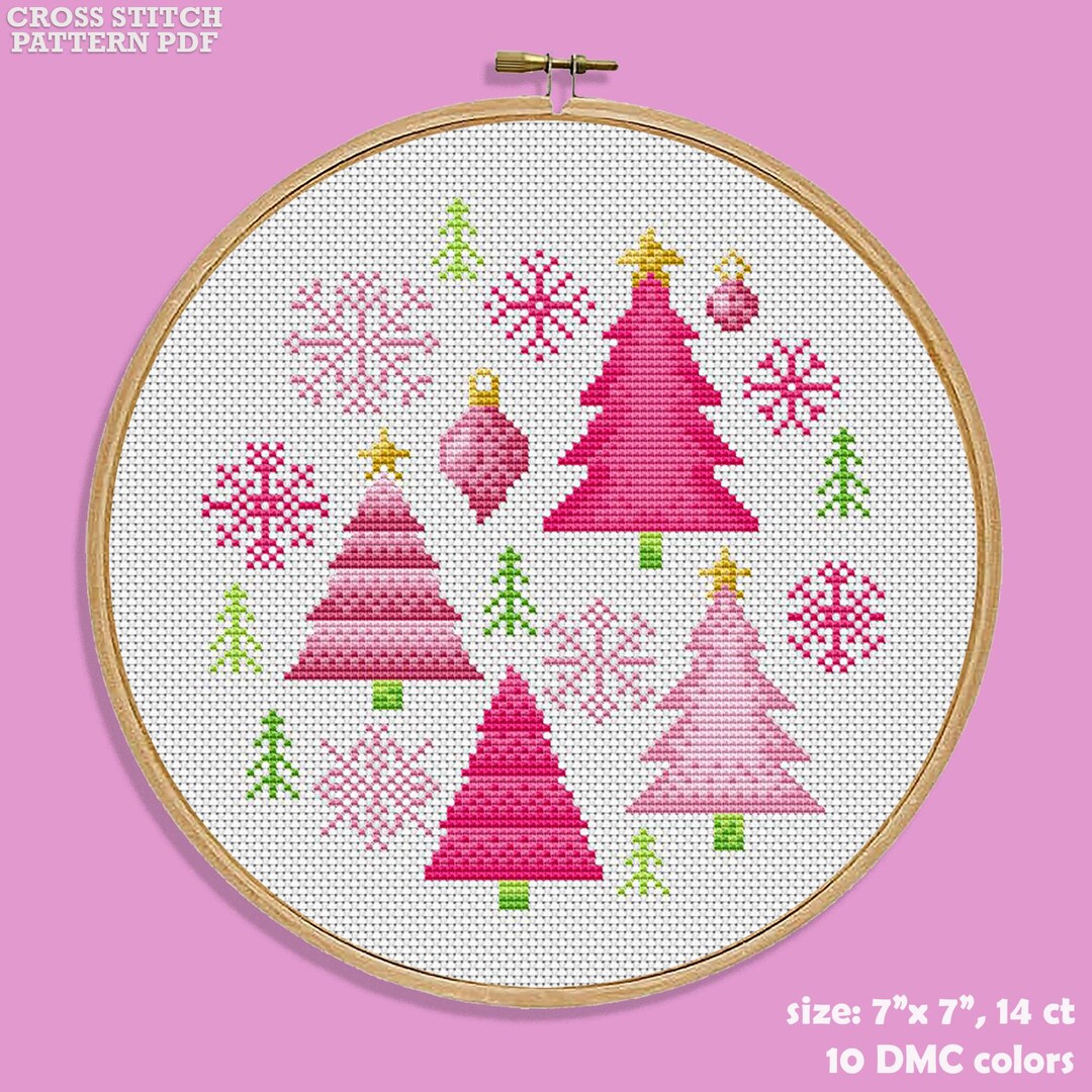 Pinkmas Cross Stitch Pattern PDF - Pink Christmas Tree Cross Stitch ...