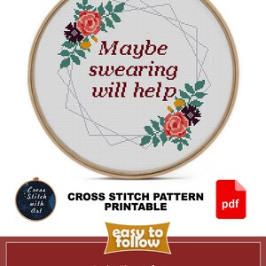 Sarcastic Cross Stitch Pattern. Maybe Swearing Will Help. Snarky Cross ...