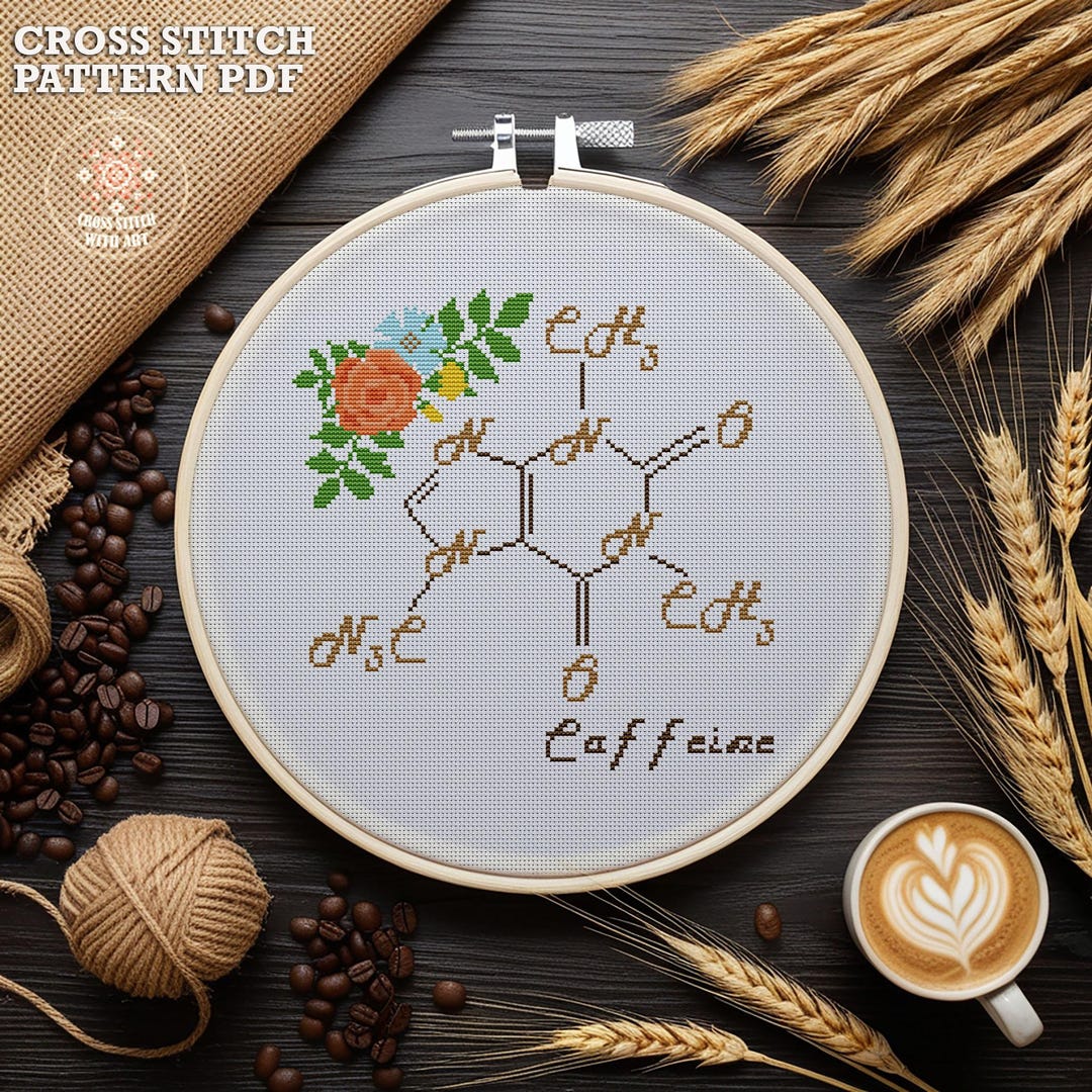 Caffeine Cross Stitch Pattern. Modern Cross Stitch Molecule. Kitchen ...