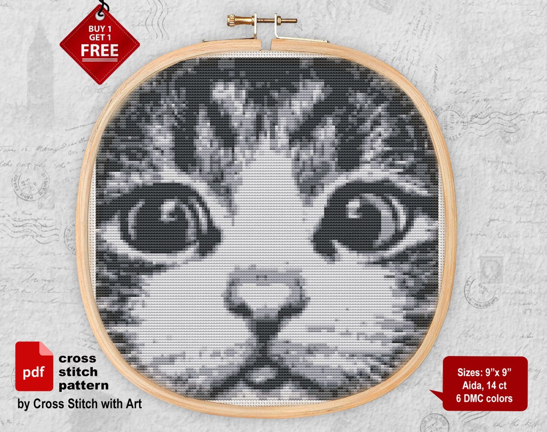 Cat Cross Stitch Pattern. Animal Cross Stitch PDF. Cat Embroidery. Cat ...