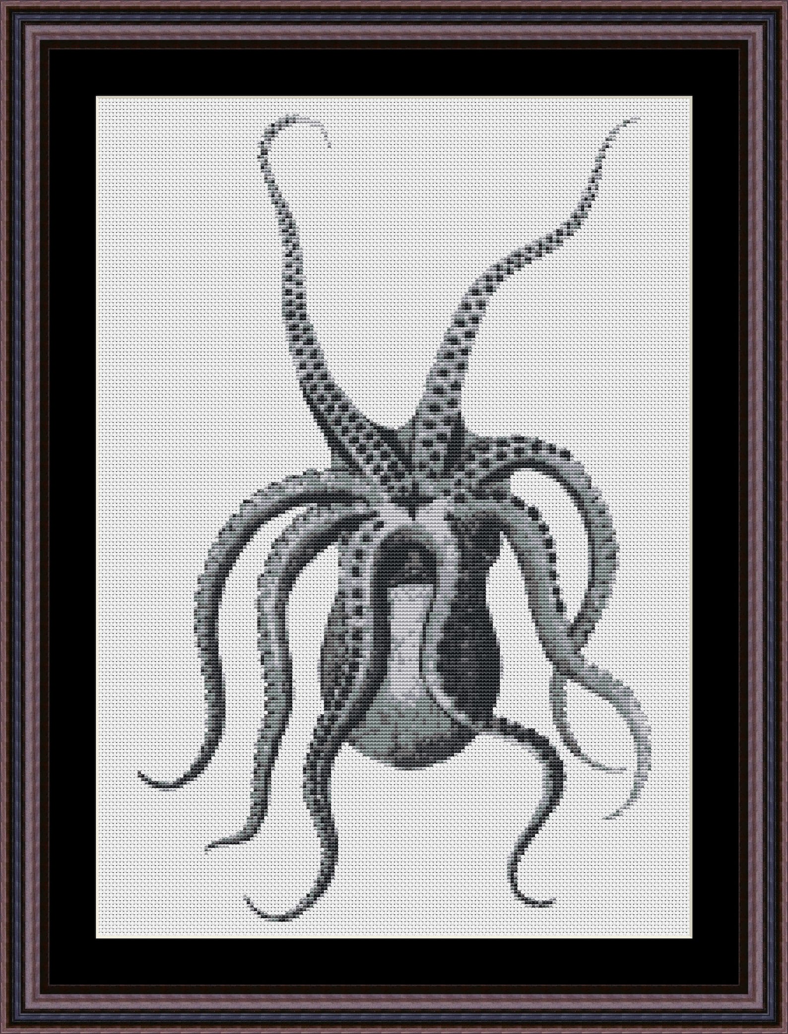 Kraken Cross Stitch Pattern PDF, Grayscale Octopus Home Decor, Nautical ...