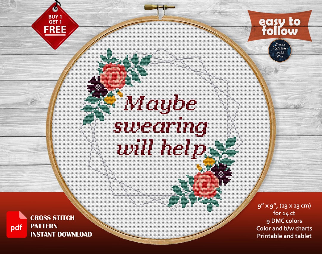 Sarcastic Cross Stitch Pattern. Maybe Swearing Will Help. Snarky Cross ...
