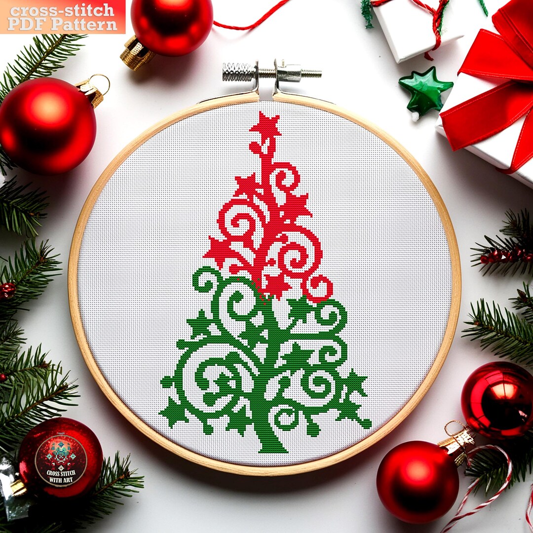 Christmas Tree Cross Stitch Pattern PDF – Modern Xmas Embroidery Chart ...