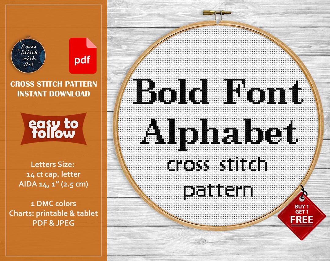 Bold Font Cross Stitch Pattern. ABC Cross Stitch Sampler. Alphabet ...