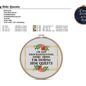Doing Side Quests Cross Stitch Pattern. Funny Cross Stitch PDF. Snarky ...
