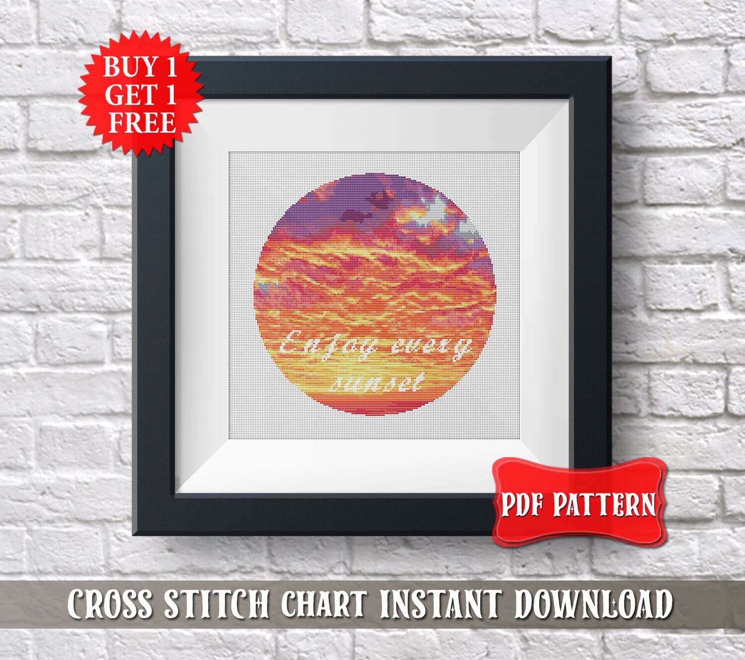 Sunset cross stitch pattern Modern sky cross stitch design | Etsy