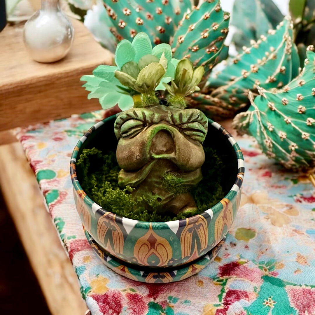 Baby Greenish Brown Mandrake With Green Flowers, Hand-carved and ...