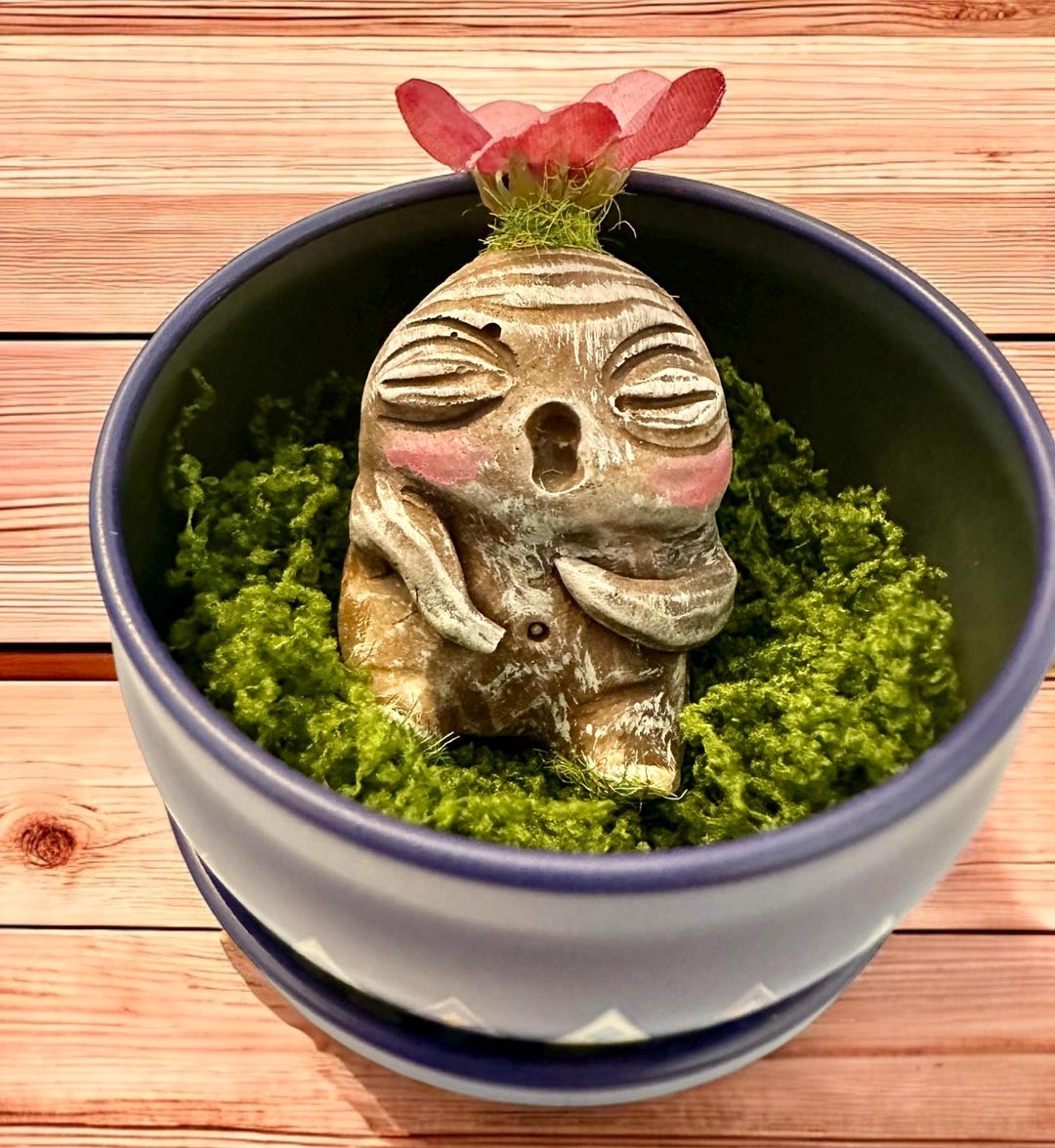 Baby Beige Mandrake With Pink Cheeks and Fuchsia Flower, Hand-sculpted ...