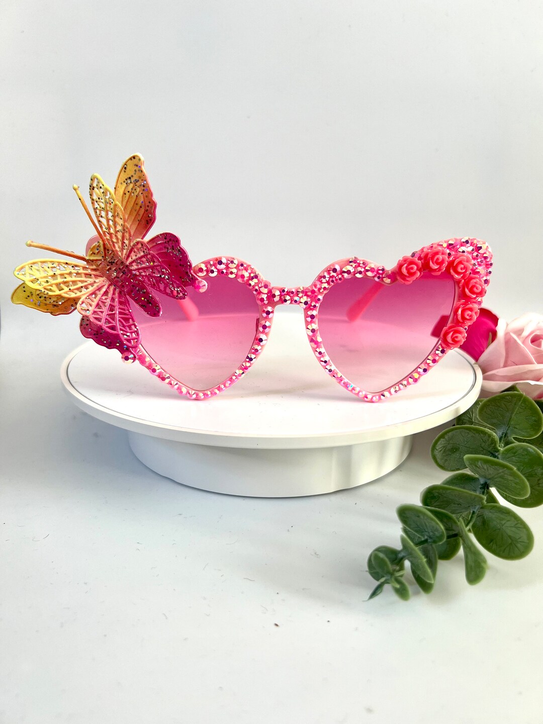 Ladies PINK Heart OTT Butterfly Sunglasses - Etsy
