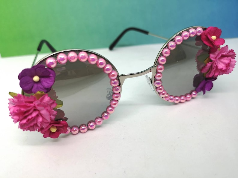 Pink and Purple Round Flower Sunglasses | Etsy
