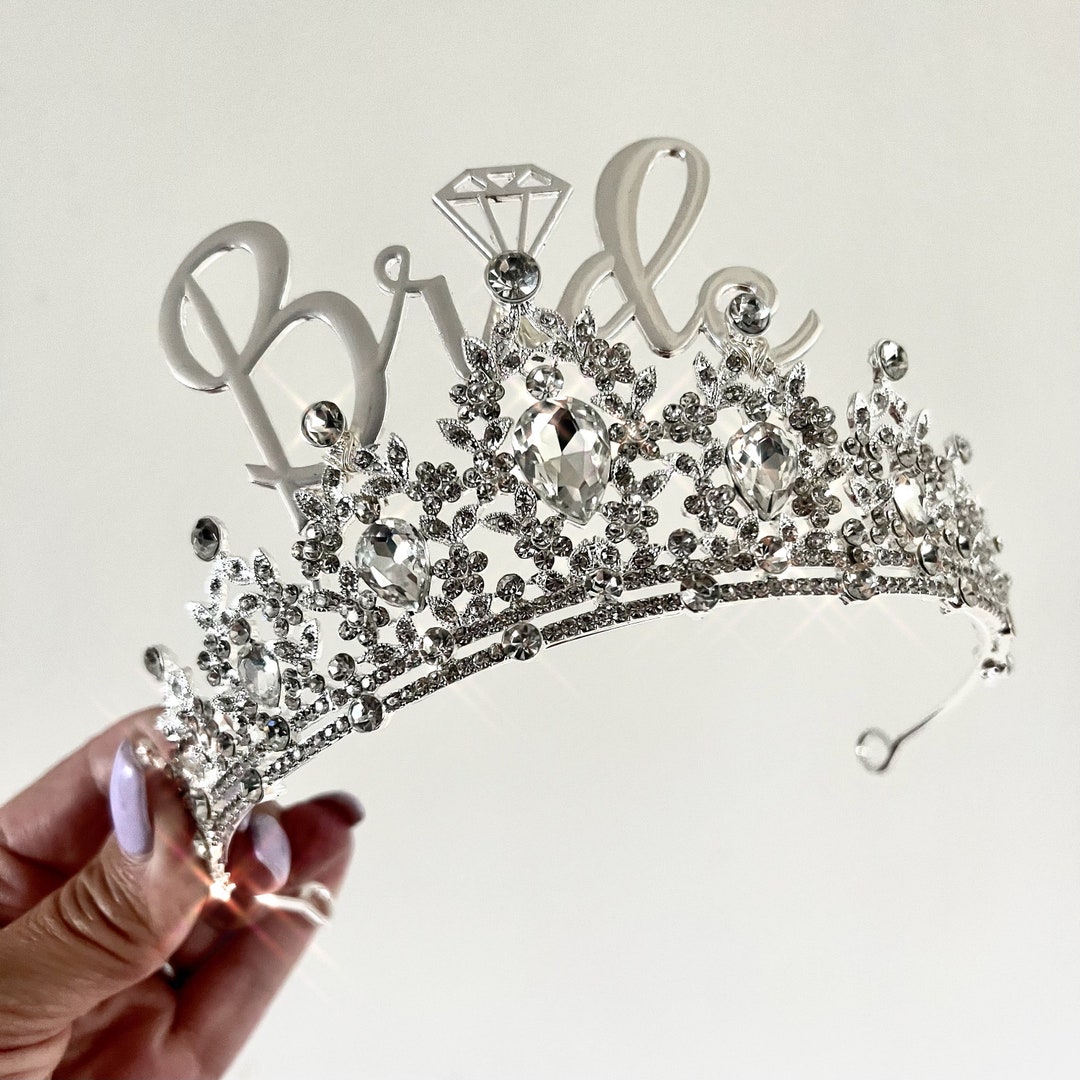 Silver Diamanté Bridal Shower Tiara Crown Engagement Gift Hen Do Bridal ...