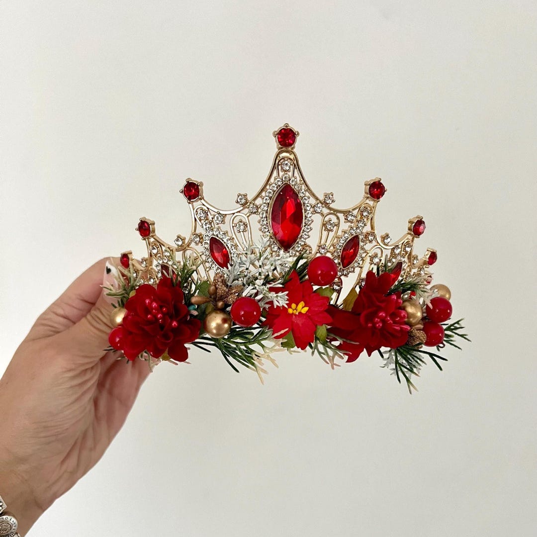 Red and Gold Christmas Crown With Berry and Fern Decoration - Etsy