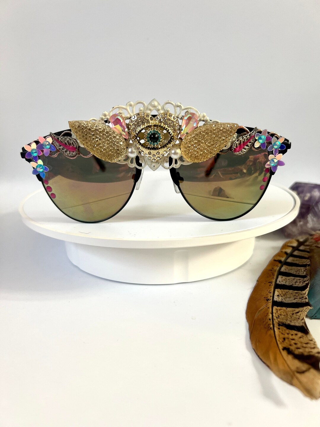 Colourful Aviator Style Third Eye Jeweled Artisan Sunglasses - Etsy