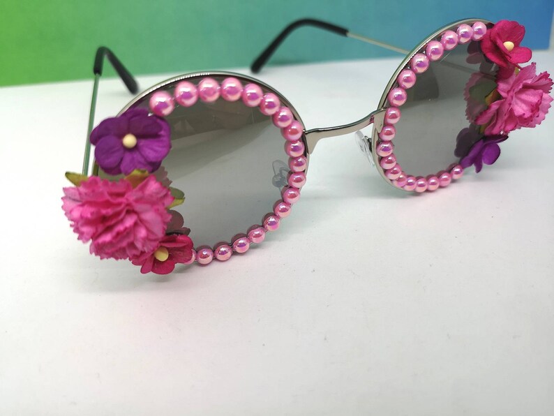 Pink and Purple Round Flower Sunglasses | Etsy