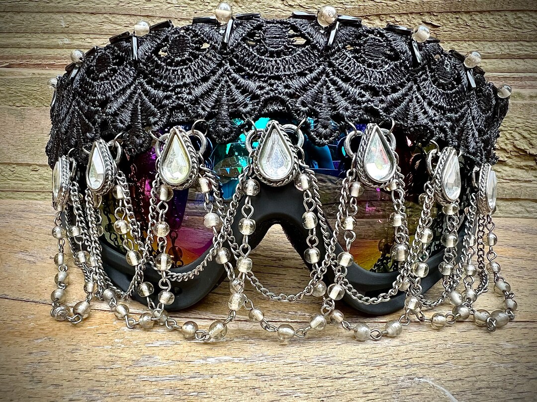 Black Lace Festival Goggles With Chains Rave Clothing Accessories ...