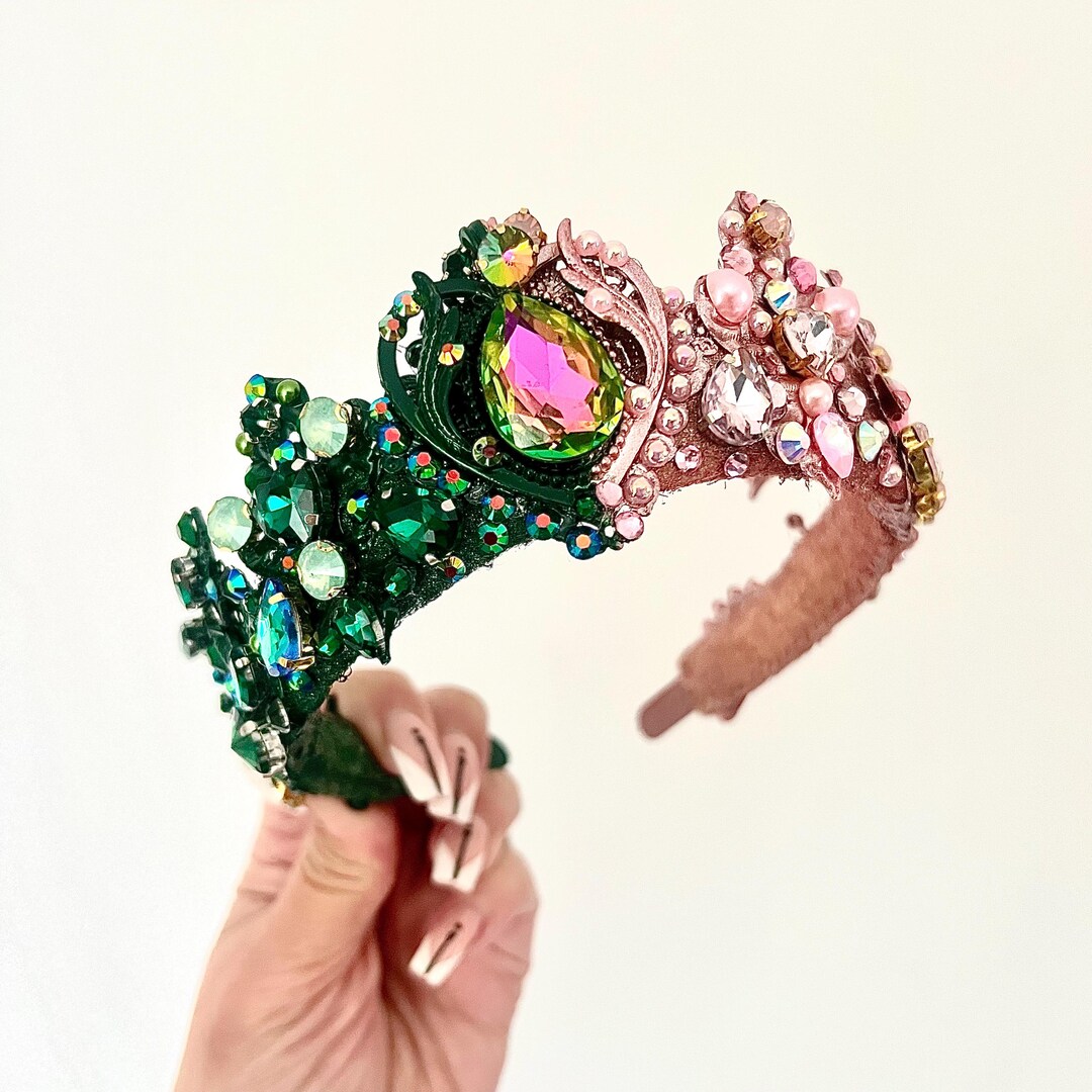 Wicked Inspired Crown, Green and Pink Princess Tiara, Fairytale Headpiece, Metal Coldplay ...