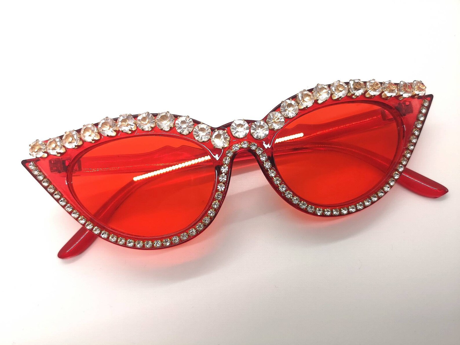 Red Diamante Retro Cat Eye Sunglasses Womens Vintage Pretty Etsy