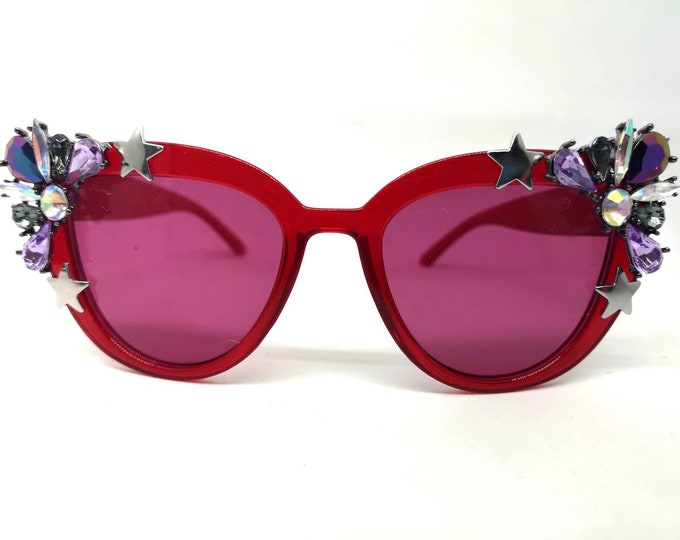 Women's Red Rockabilly Retro Style Cat Eye Sunglasses With - Etsy