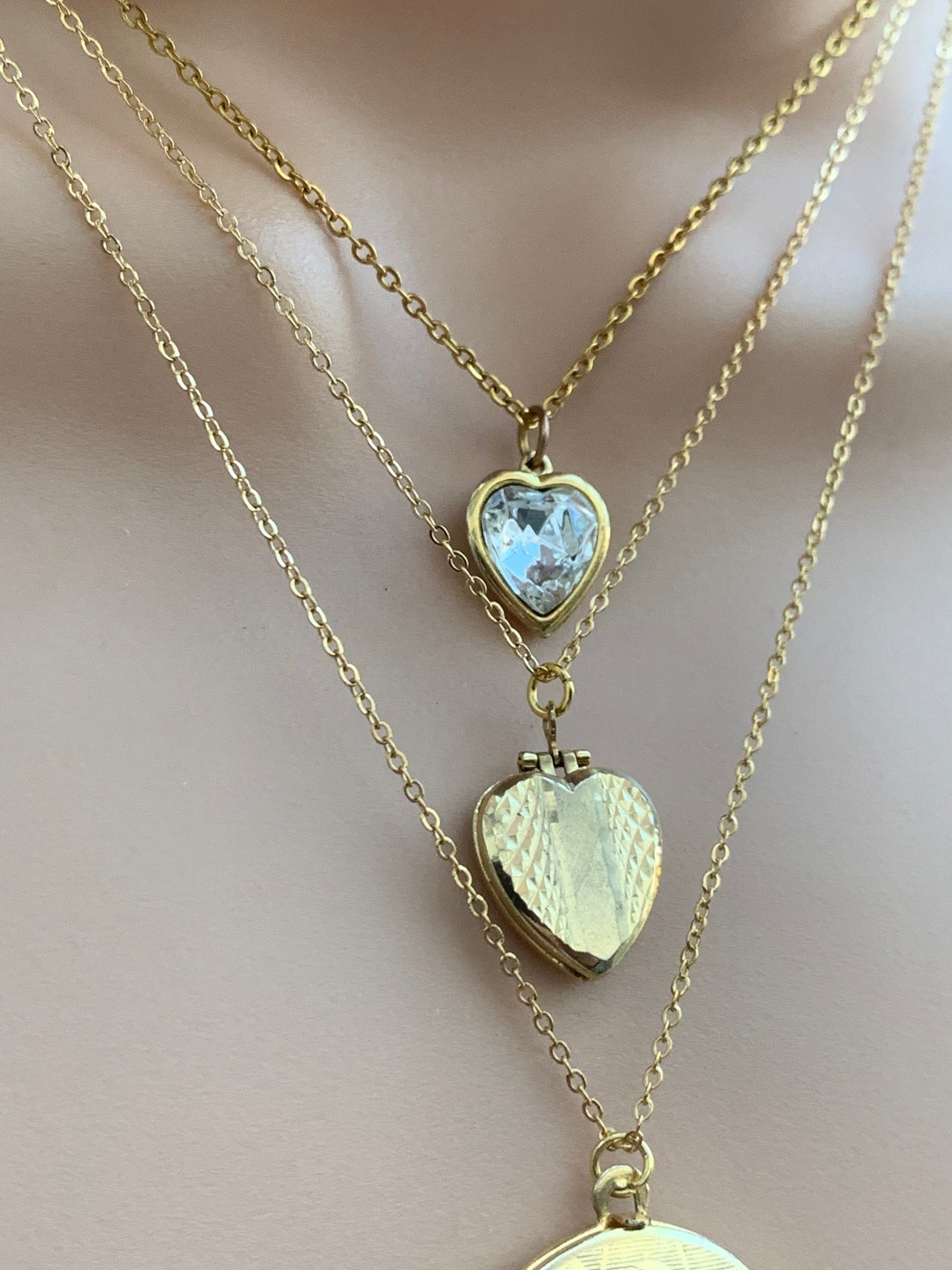 Vintage Rolled Gold Heart Locket Photo Locket Diamond Cut Pattern ...