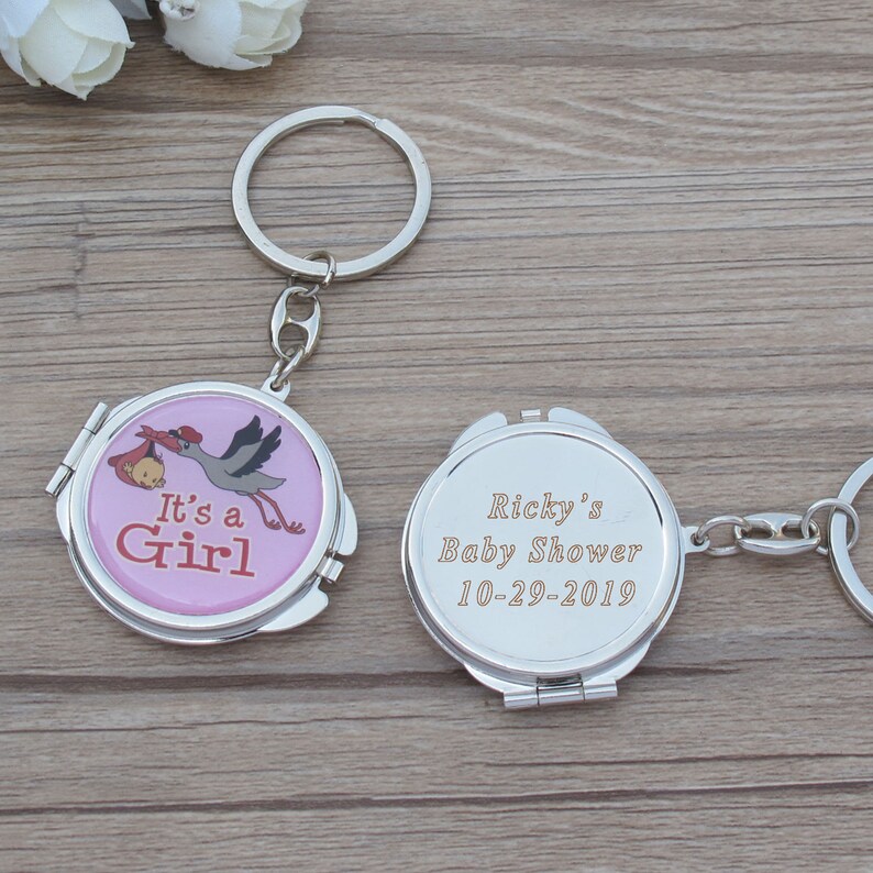 12 PCS Personalized Baby Shower Girl Pink Mirror Keychain - Etsy