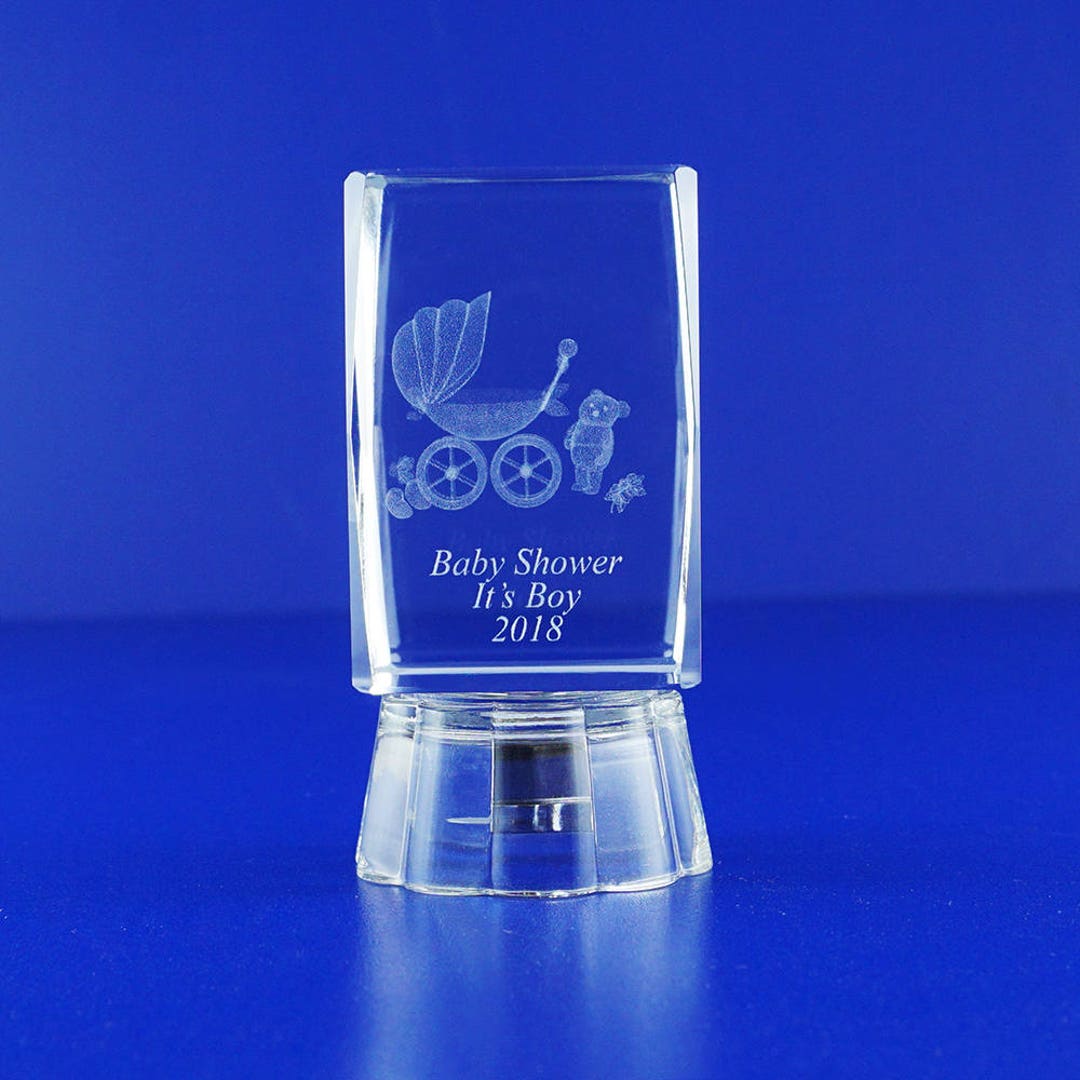 Personalized Laser Etched Crystal Baby Shower Favor: 3D Carriage ...