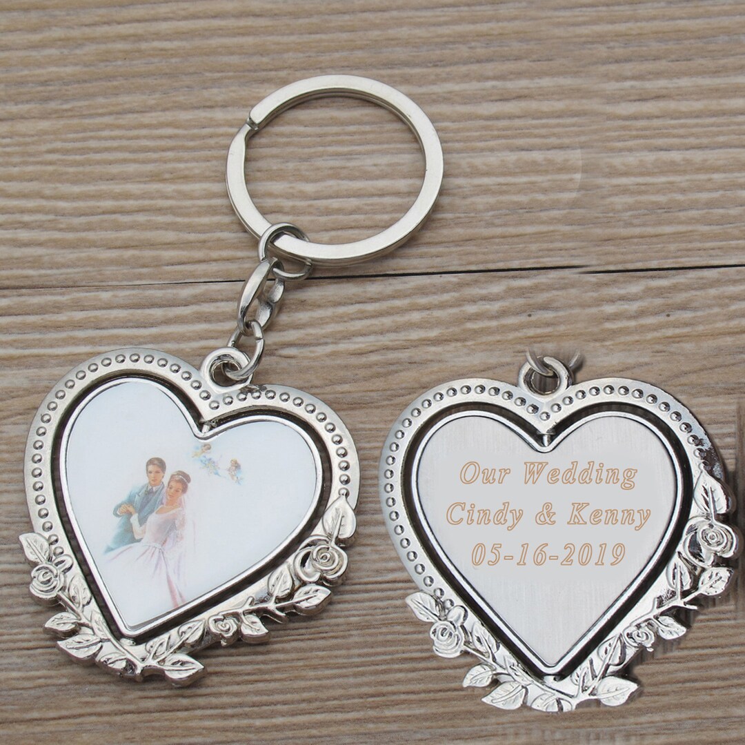 Personalized Spinning Wedding Keychain Favor 12 PCS Engraved Heat Metal ...