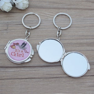 12 PCS Personalized Baby Shower Girl Pink Mirror Keychain Favors With ...