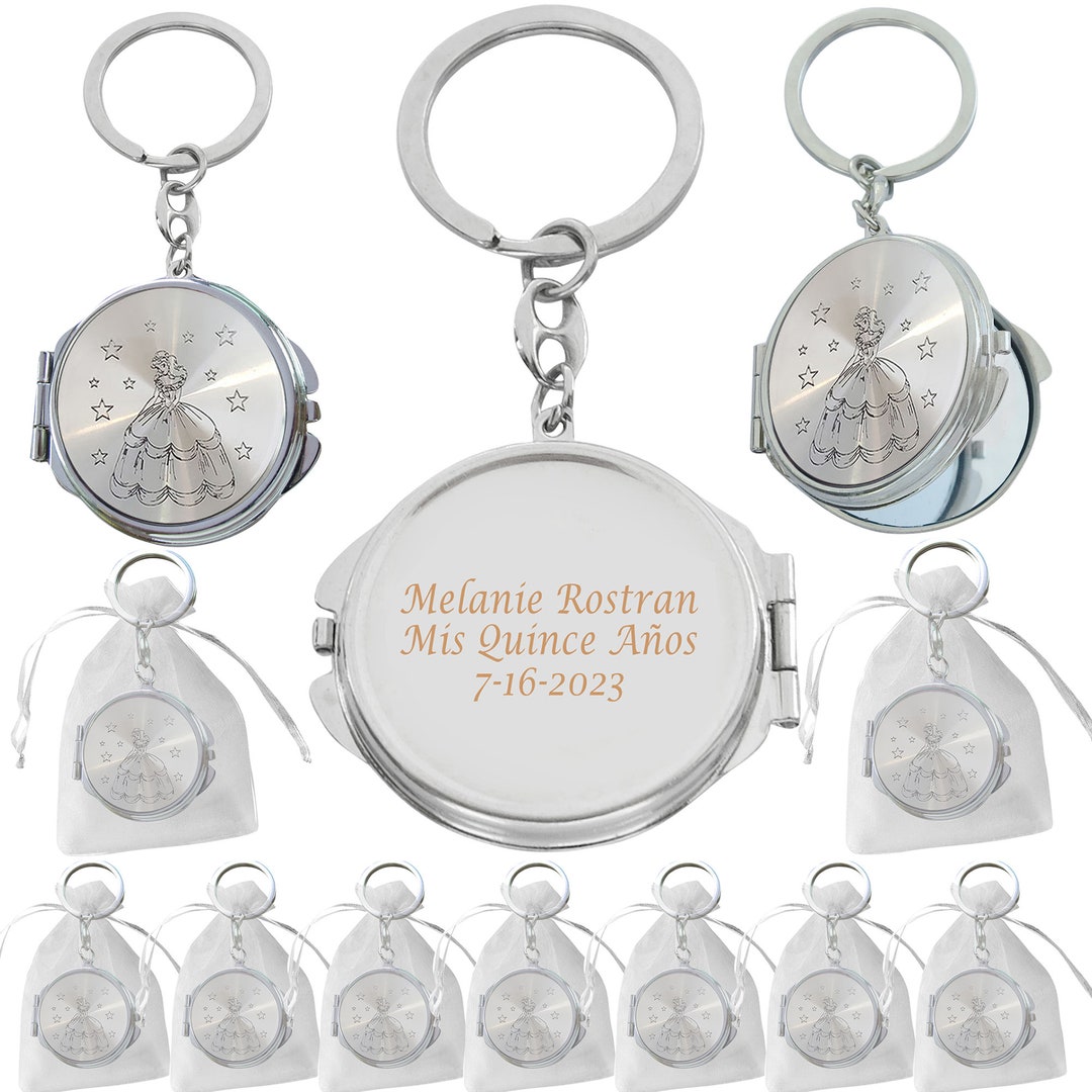 12 PCS Personalized Quinceanera Party Favor Sweet 16 Mirror Keychain ...