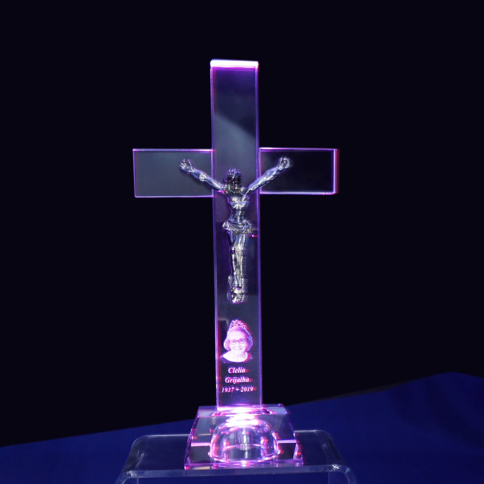 Crucifixion of Christ Crystal Glass Cross Decor for Rest in Peace RIP ...