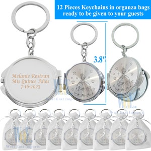 12 PCS Personalized Quinceanera Party Favor Sweet 16 Mirror Keychain ...