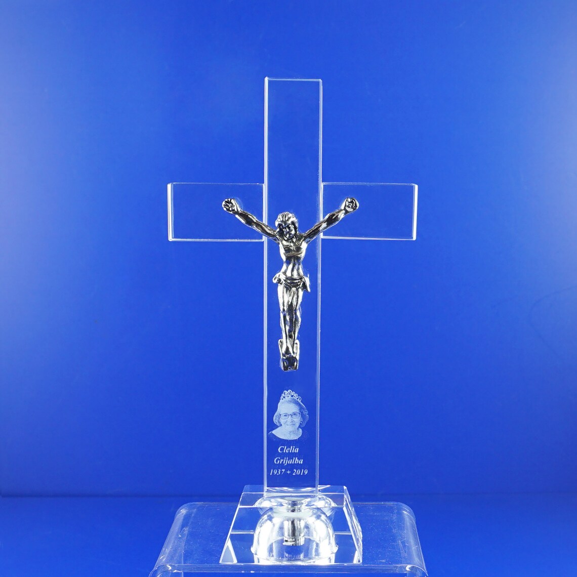 Crucifixion of Christ Crystal Glass Cross Decor for Rest in Peace RIP ...