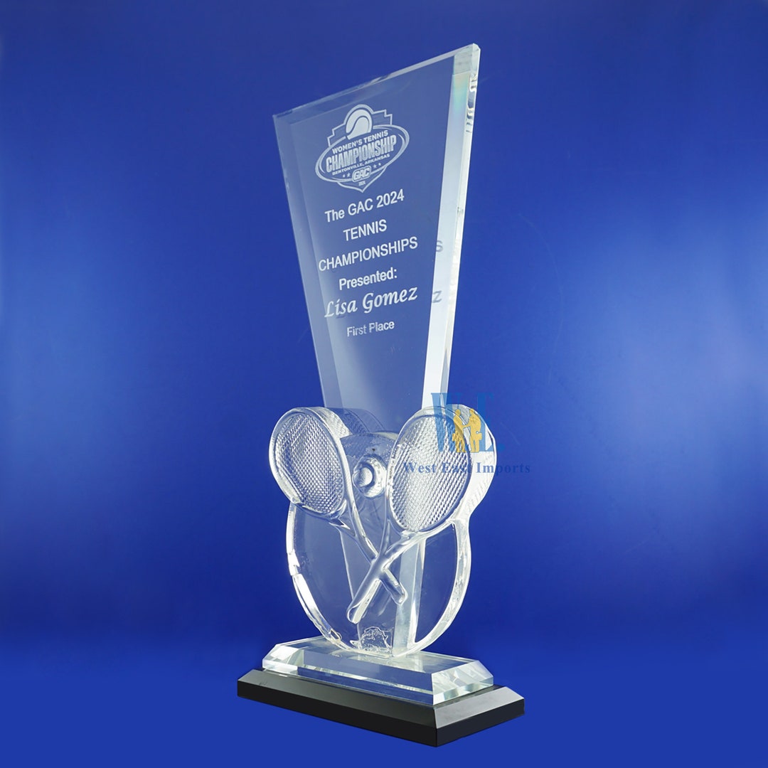 Crystal Tennis Trophy Top Performers Optical Plaque With Engraving Logo ...