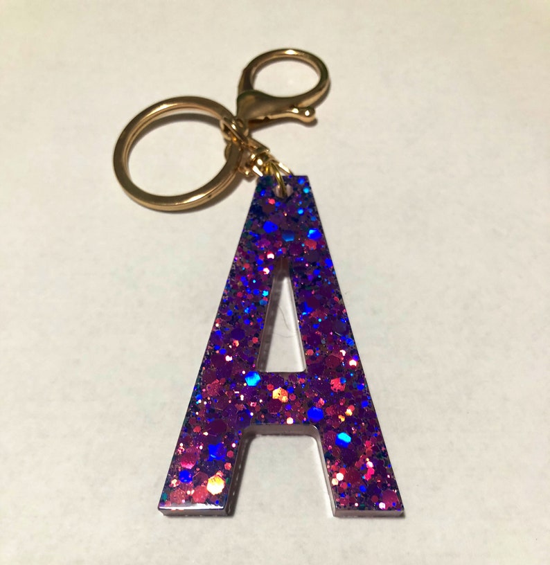 Glitter Resin Initial Keychain: Pink, Purple, Blue Letter Keyring - Etsy
