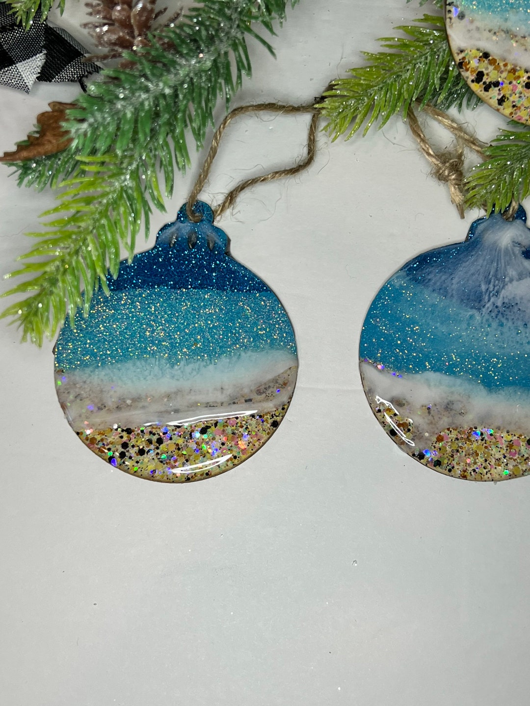 Ocean Waves Christmas Ornaments, Beach Ocean Ornament Glitter and Resin ...
