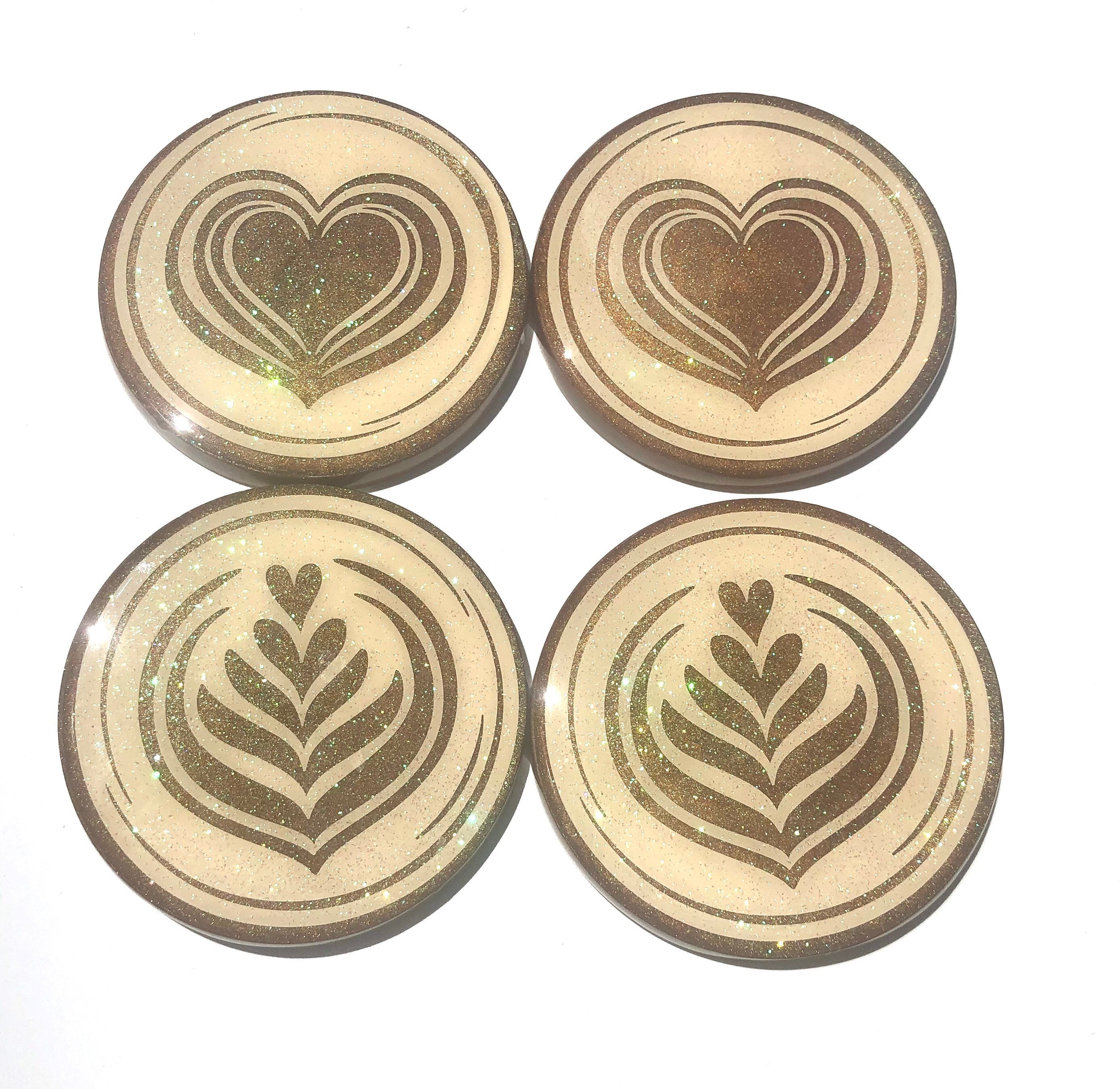 Coffee inspired round set of 4 coasters dark brown and beige | Etsy