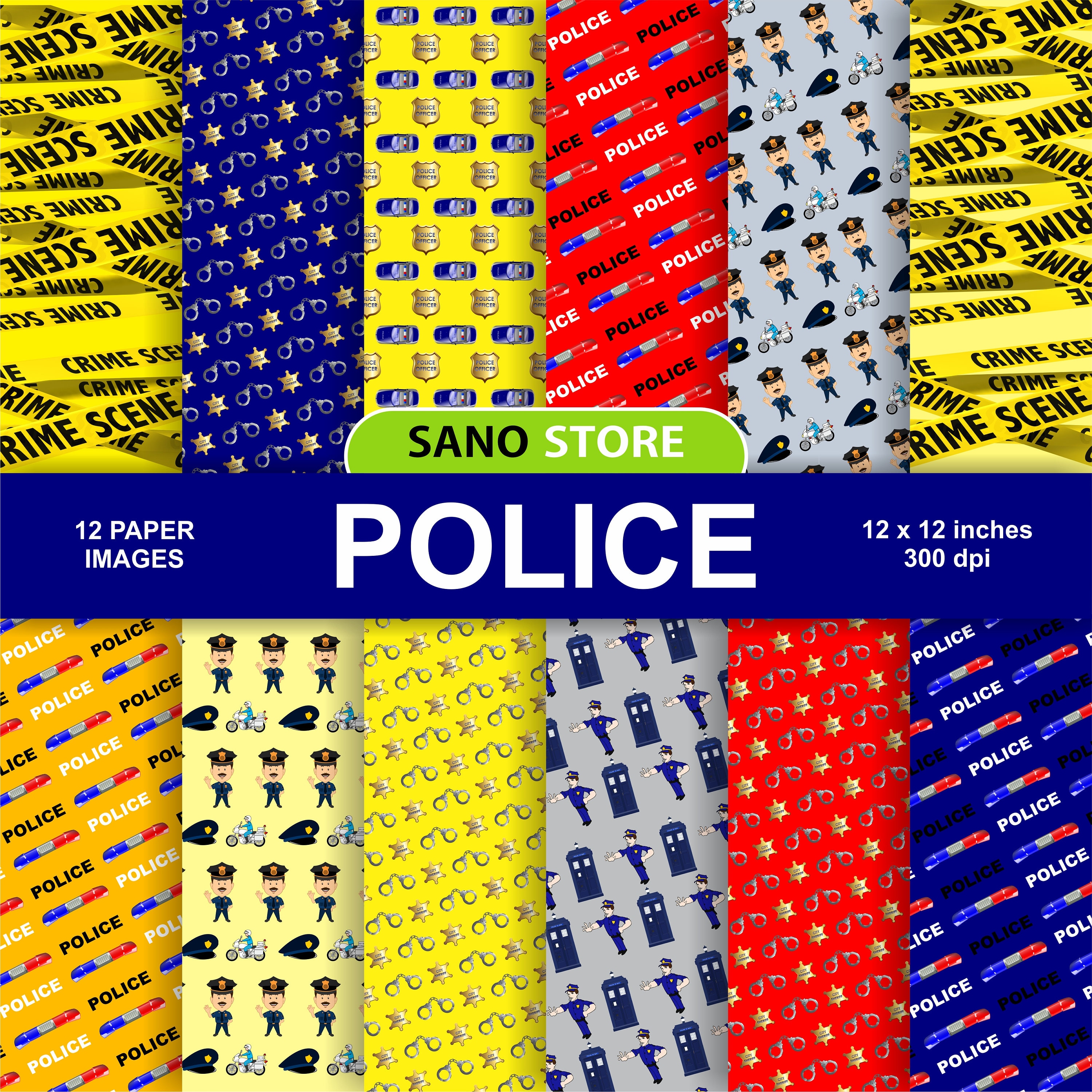 Police Fingerprint Scrapbook Digital Paper Pack Craft Printable ...
